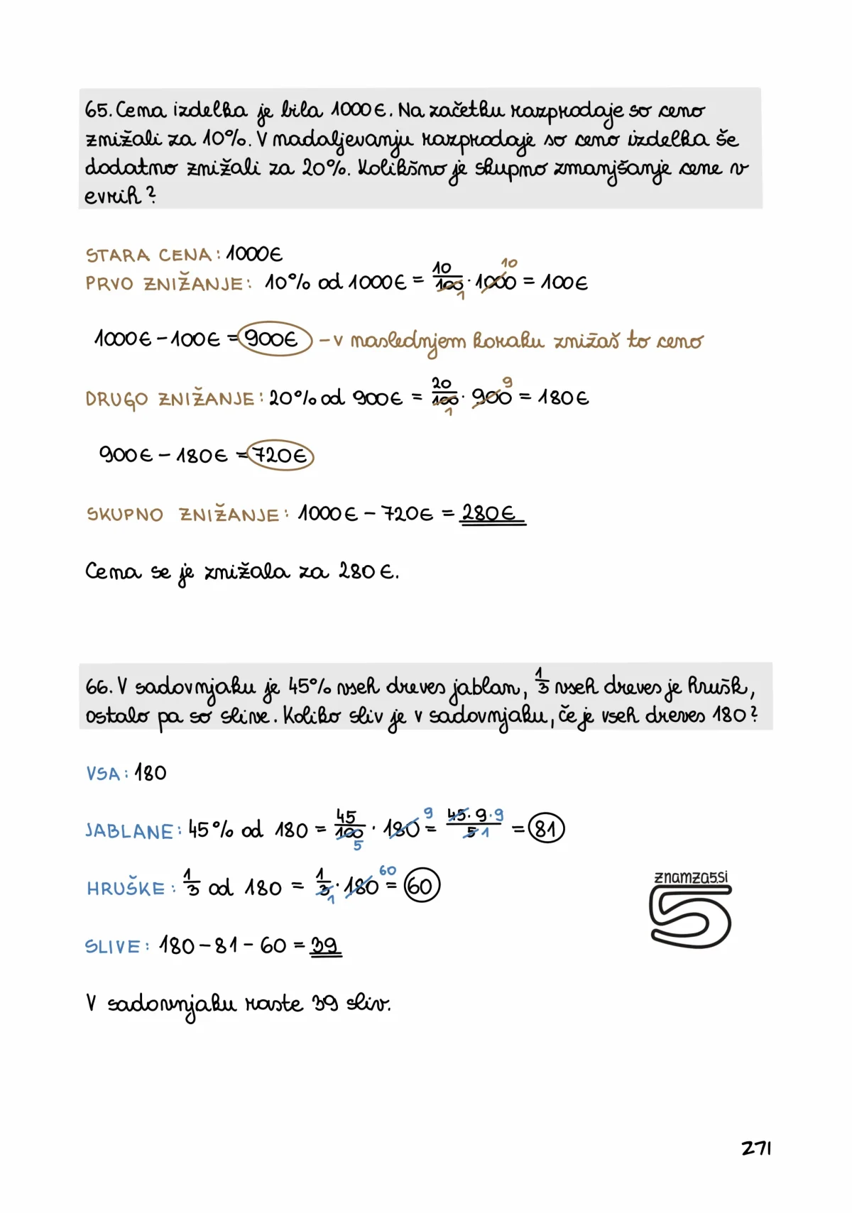 Rešene matematične naloge za 7. razred – Znam za 5